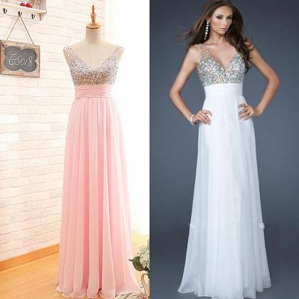 Handmade Beaded V-Neck Pearl Pink Prom Dress on Luulla