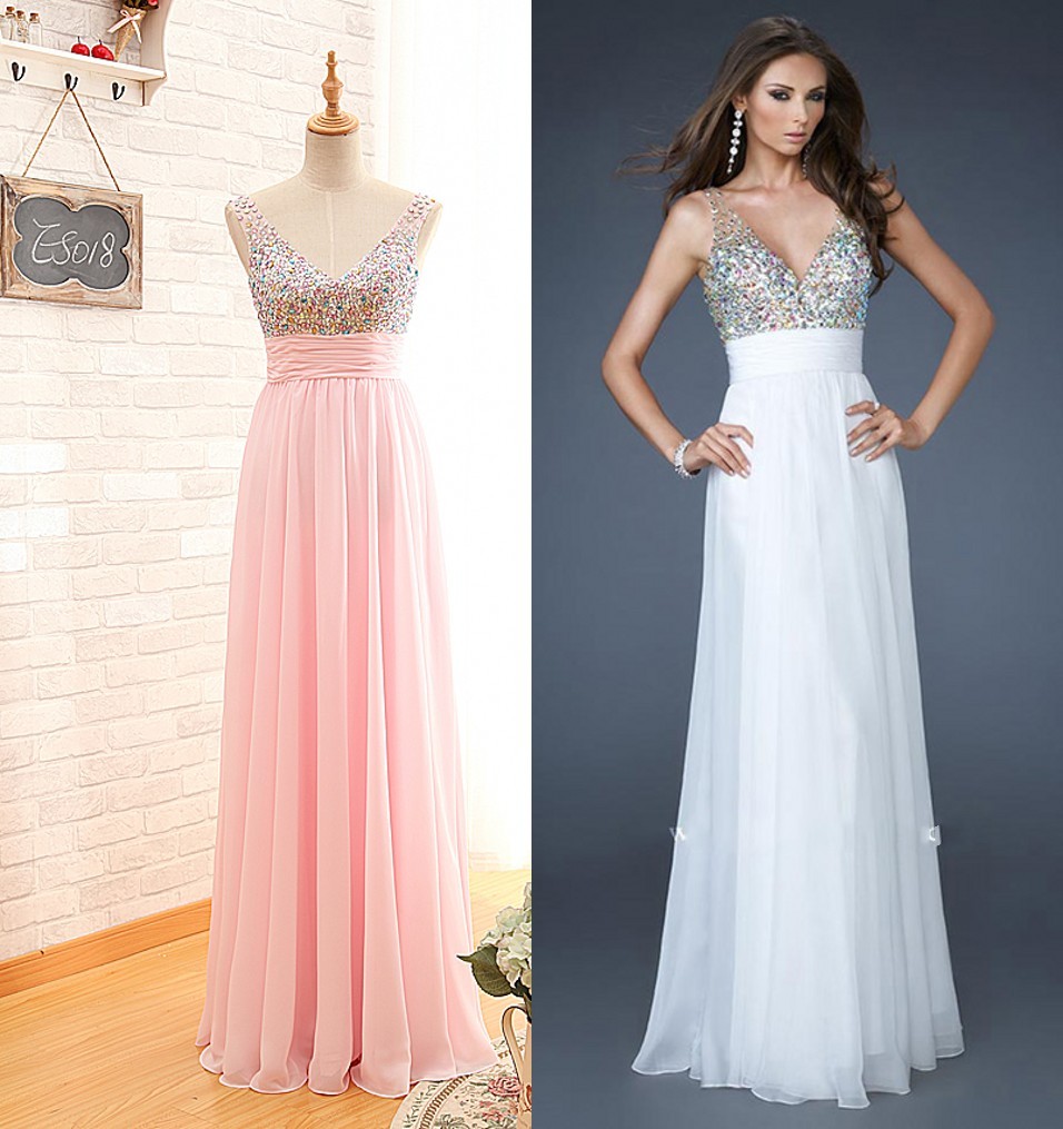 Handmade Beaded V-Neck Pearl Pink Prom Dress on Luulla
